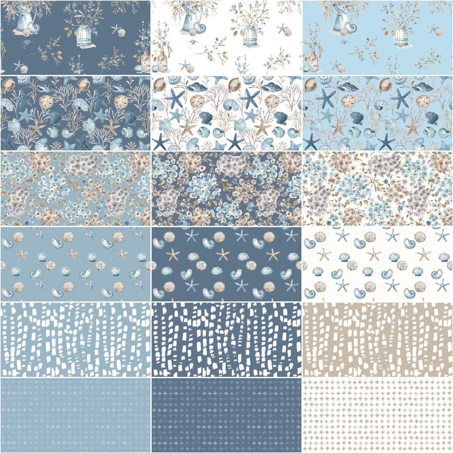 Lisa Audit Blue Escape Coastal 18 Fat Quarters Riley Blake Designs FQ-14510-18, Assorted