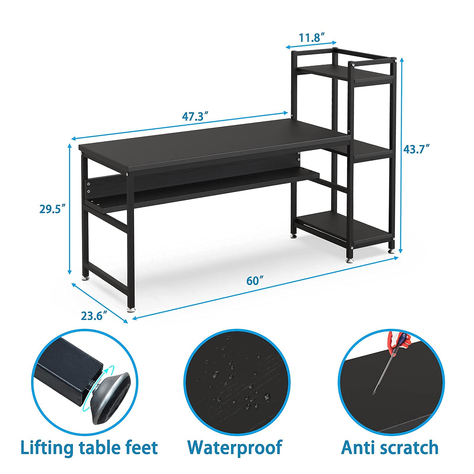 CharaVector Tower Computer Desk 60 inch with 4 Tier Storage Shelves ,Modern Writing Desk with Bookshelf PC Desk Study Writing Table for Home Office,Black