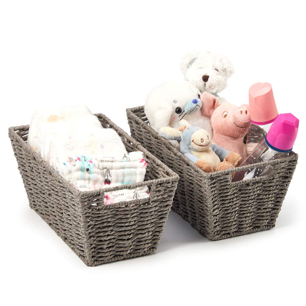 EZOWare Set 6 Weaving Storage Baskets, Multipurpose Wicker Organizer Bins Boxes with Handles for Shelf, Bathroom, Pantry, Accessories