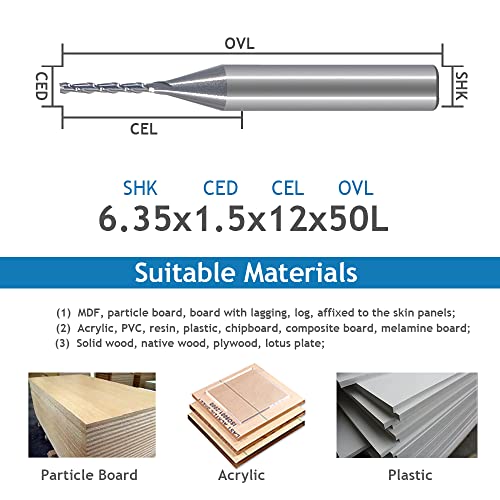 CNC Router Bits,Spiral UP Cut Router Bit, 1/4 inch Shank ,1/16 inch Cuting Diameter ,2 Flute Plunge CNC End Mill for Plywood,MDF Pack of 2