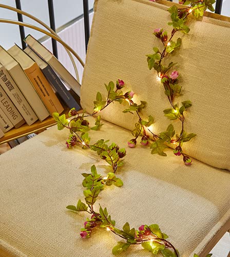 XLXX LED String Light Wedding Party Home Garden Bedroom Outdoor Indoor Wall Decorations(Solar String Lights) (Pink + Rose Red Vine Clause, 16.5 Feet)