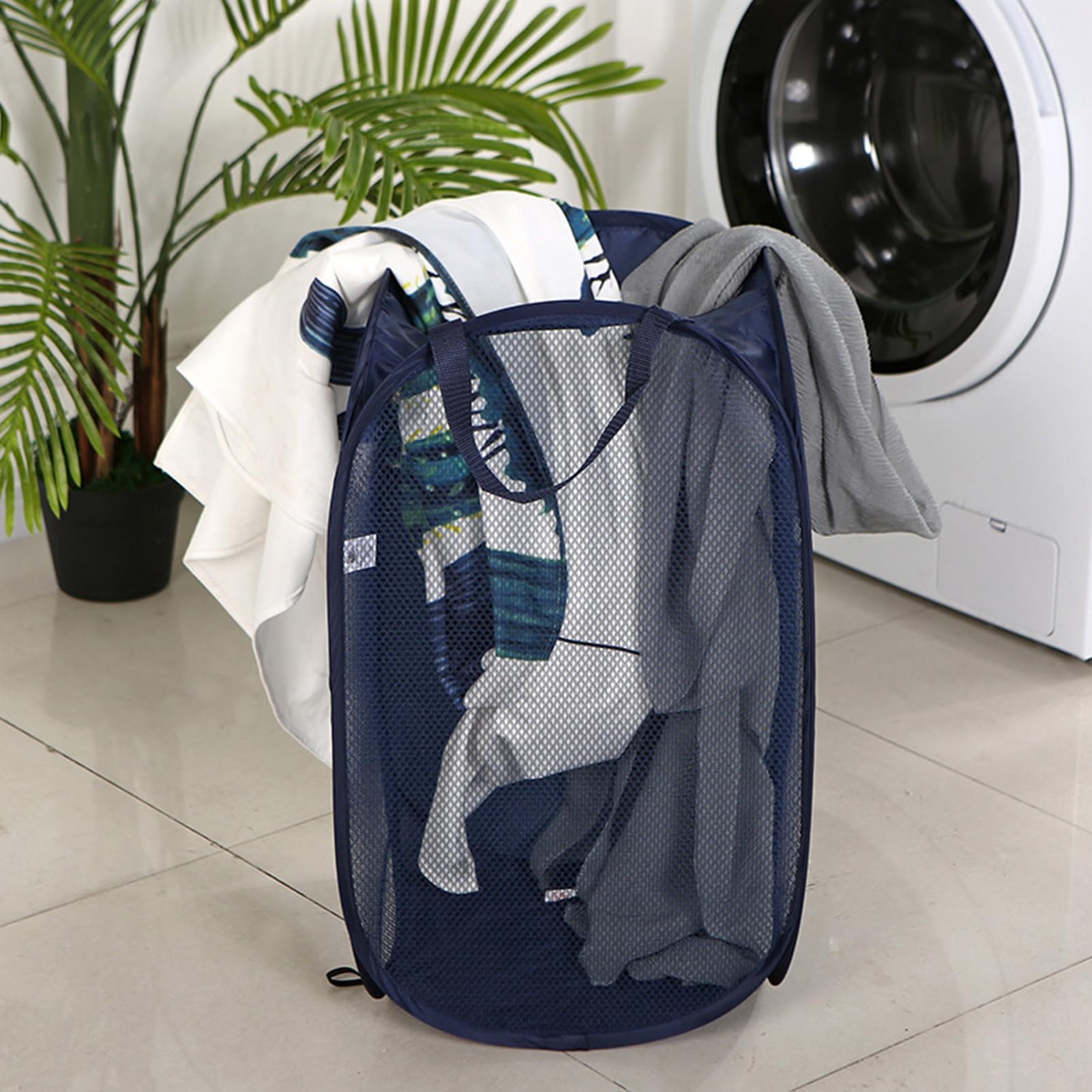 jyibinee Foldable Laundry Basket, Foldable Large Capacity Clothes Storage Basket, Hollow out Mesh Breathable Wide Opening Straps Toys Dolls Storage Basket Laundry Basket for Home Dark Gray