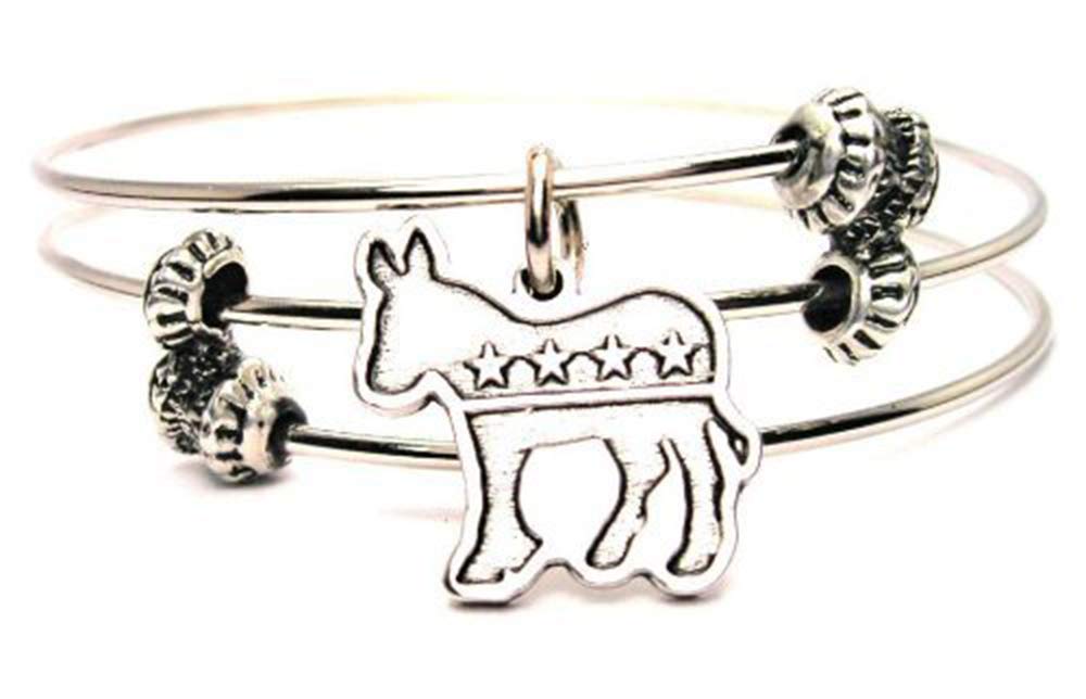 ChubbyChicoCharms New Democrat Donkey Expandable Wire Triple Style Bangle Bracelet, 2.5"
