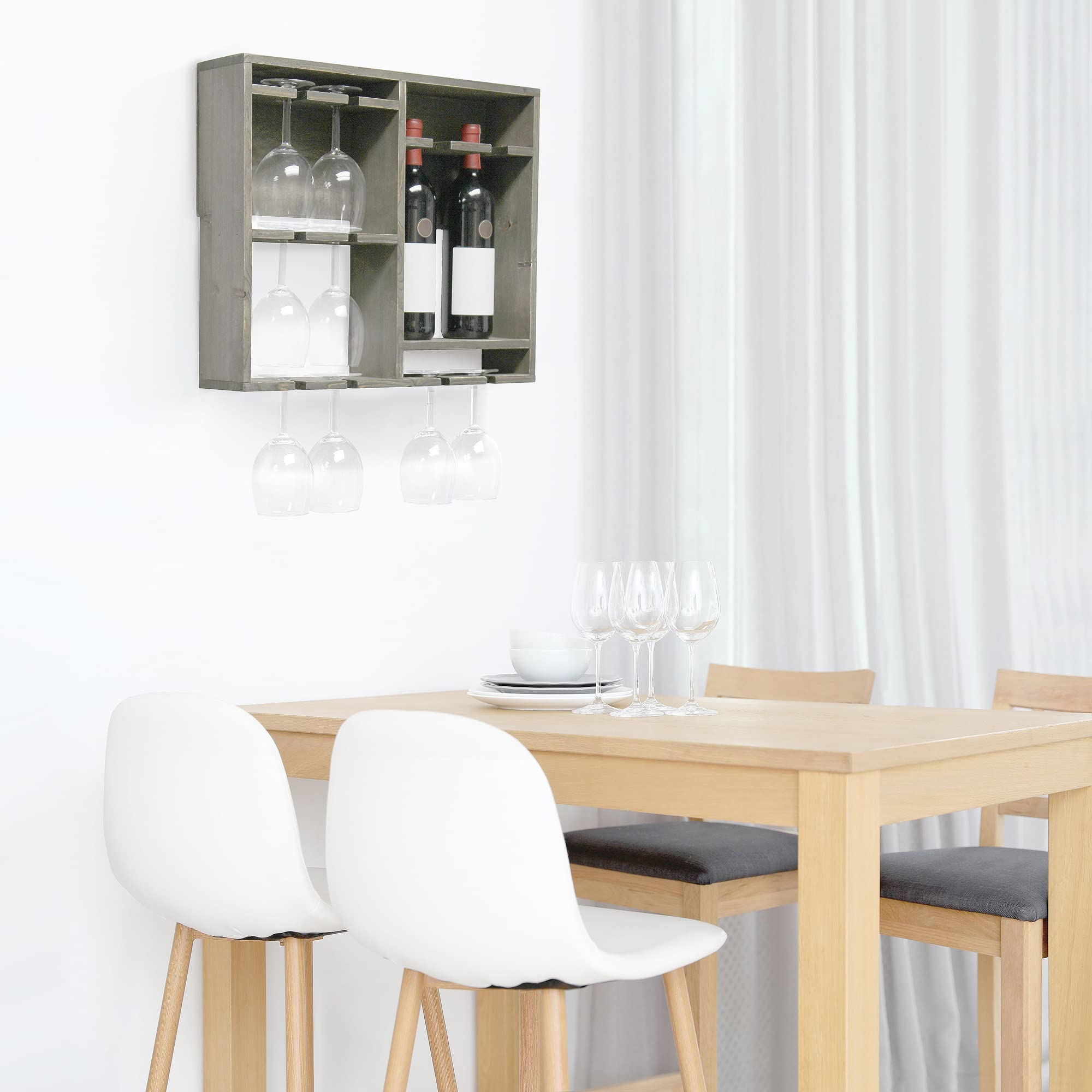 Elegant Designs HG1020-RGY Bartow Wood Shelf with Glass Holder Wall Mounted Wine Rack, Rustic Gray