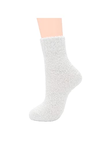 Century Star Womens Athletic Socks Knit Pattern Sports Socks Winter Wool Socks Crew Cut Cashmere Socks Warm Soft Socks 4 Pairs White Solid Color One Size