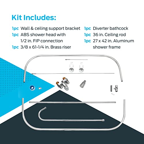 EZ-FLO 27 x 42 Inch Bathcock Type Portable Aluminum Add On Shower Unit with Shower Rod Frame, Chrome Plated, 11123