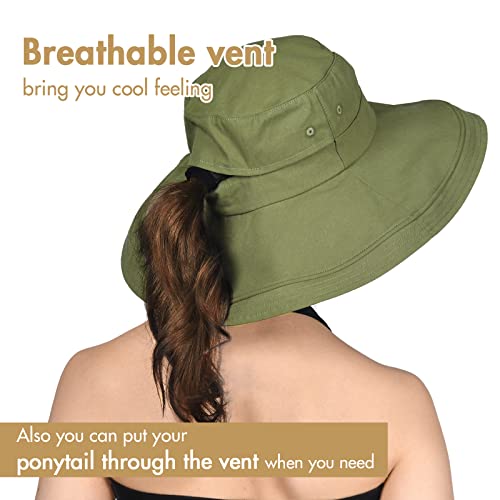 Hatiis Sun Hats for Women Gardening Beach Sun Protection Breathable Cotton Summer Hat with Fold-Up Wide Brim (Green, Medium)