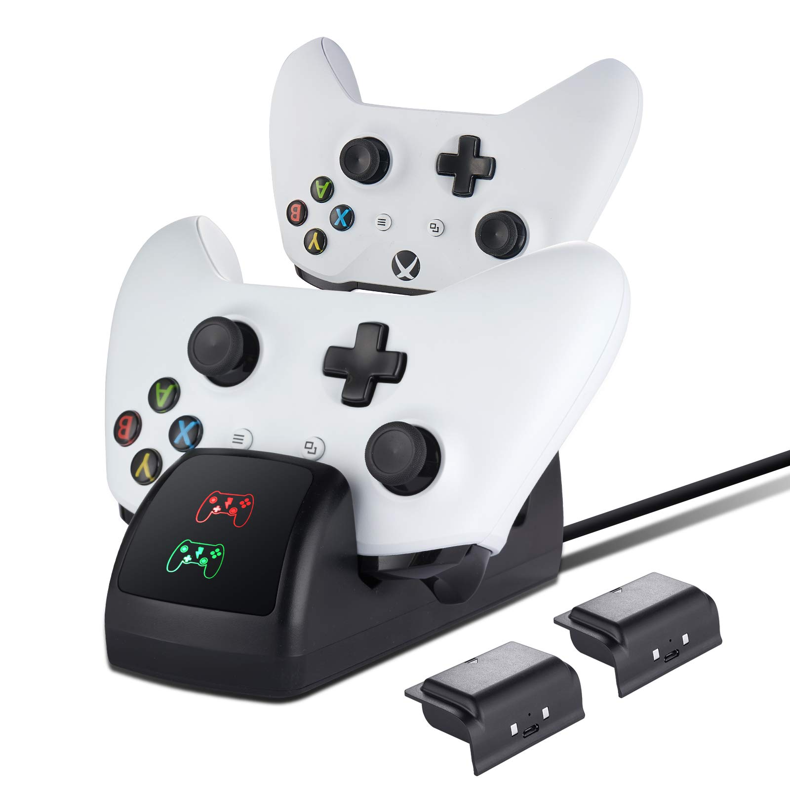 Controller Charger Station for Xbox one, Controller Battery Pack Charging Dock Station Compatible with Xbox One/One X/One S/One Elite, 2 Packs 1200 mAh Rechargeable Battery(Not for Xbox Series X)