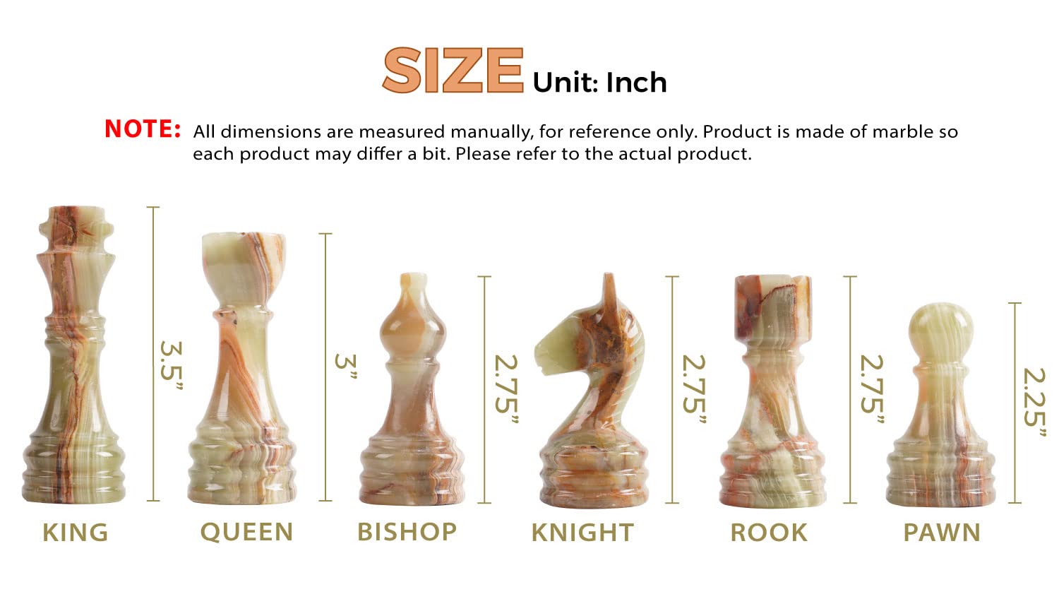 Radicaln Marble Chess Figures 3.5'' Inches White and Green Handmade Marble Chess Pieces for Chess Set Board Game - Chess Figures, Chess Board - Travel Set Chess Figure
