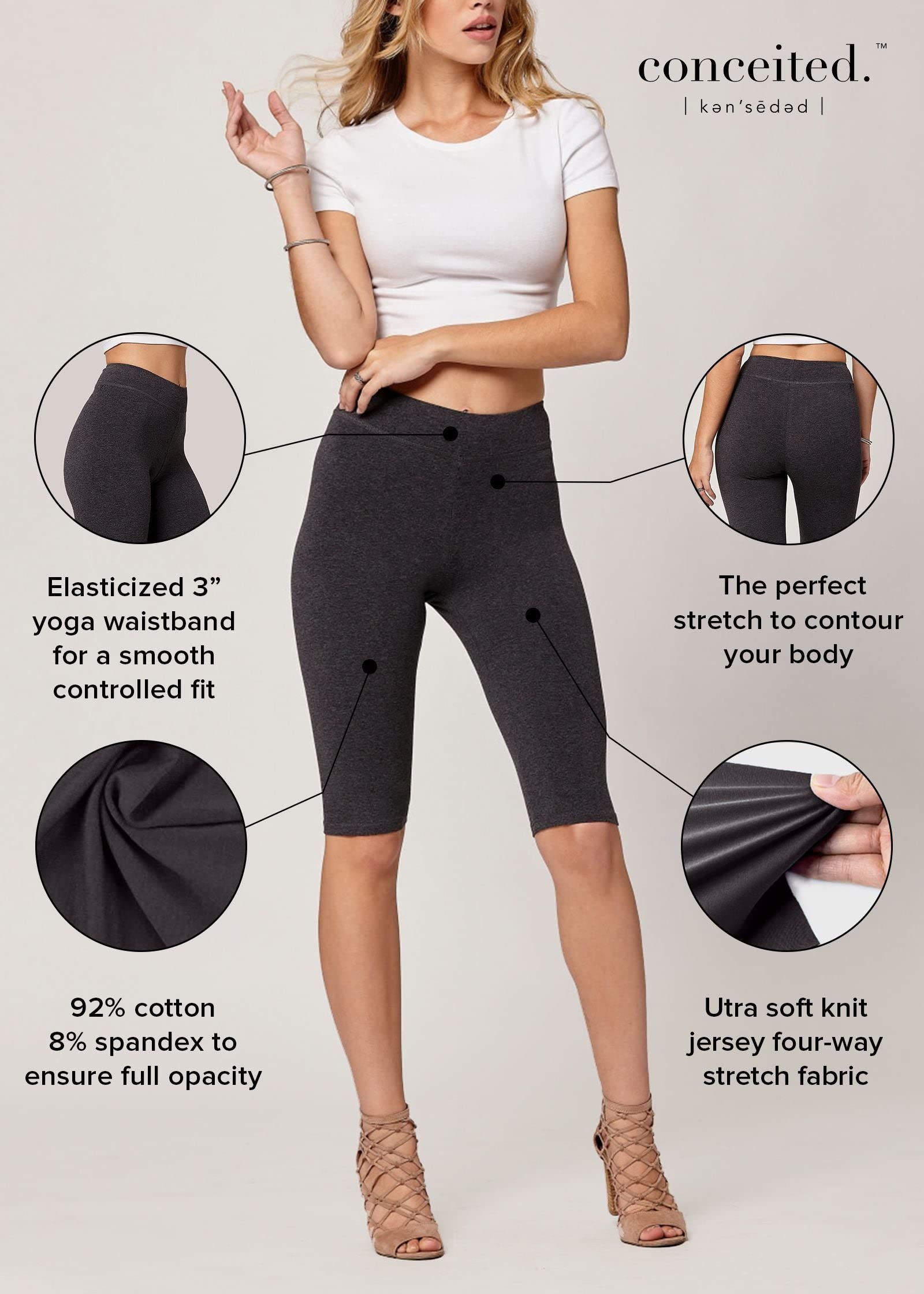 Conceited Black Bike Shorts for Women High Waisted Womens Biker Shorts - WP4021C-Black-L