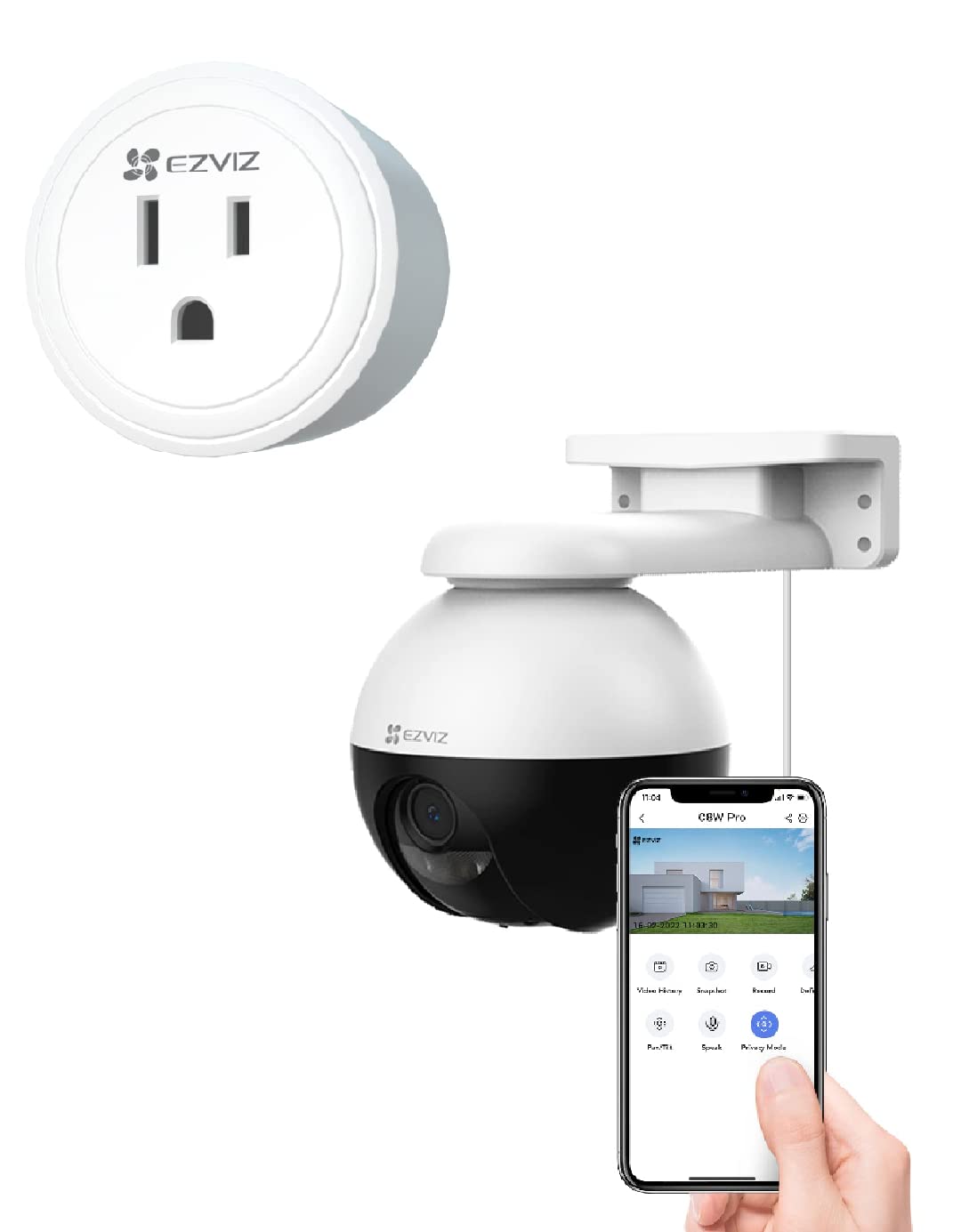 EZVIZ Outdoor Camera, 2K, 12 Pre-Set dots Auto-Tracking,360° Visual Coverage, Waterproof, Color Night Vision, AI-Powered Person and Vehicle Detection, Two-Way Talk| C8W 2K (6mm) Smart Plug T30-A