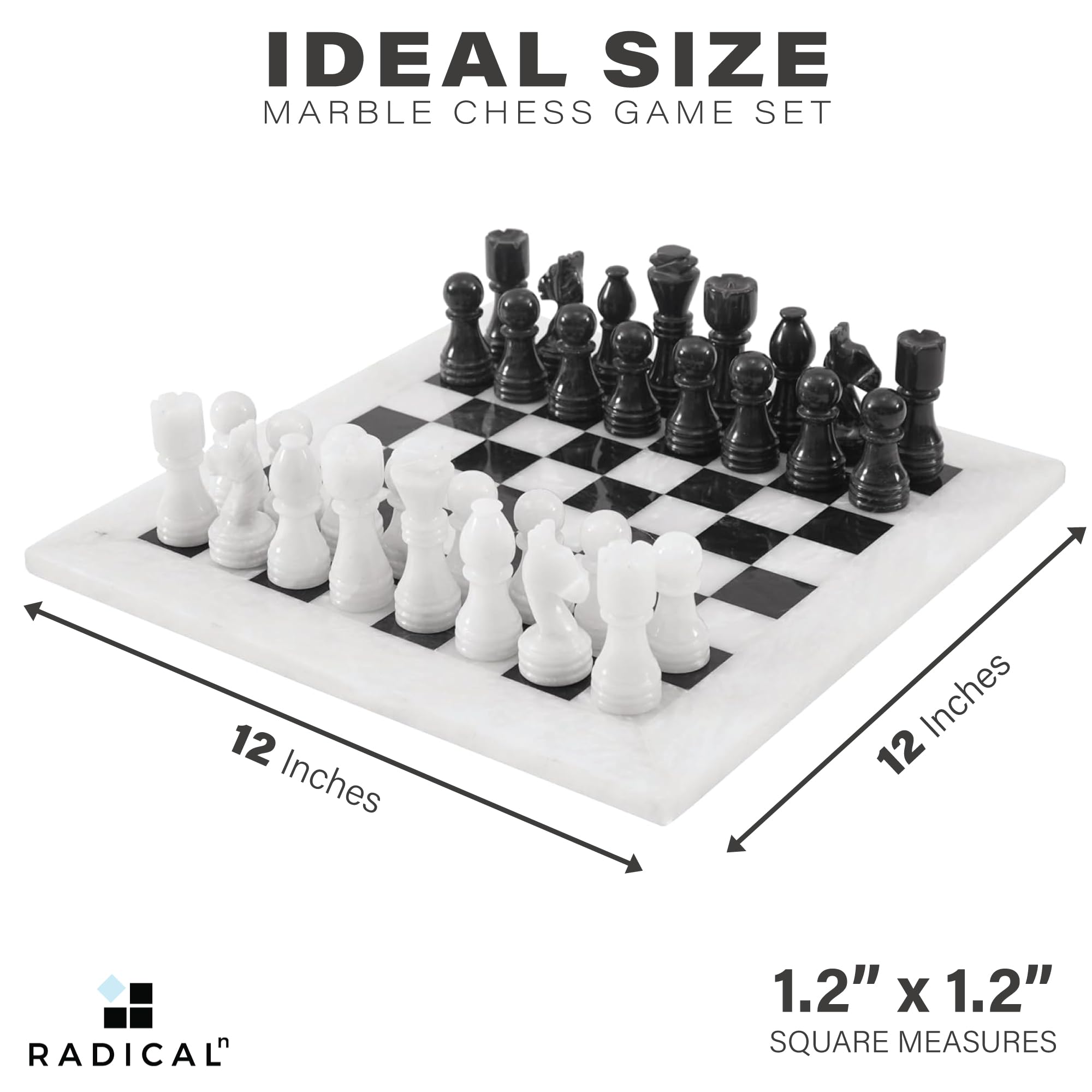 Radicaln Marble Chess Set 12 Inches White and Black Handmade Chess Sets for Games for Adults - 1 Chess Board & 32 Chess Pieces 2 Player Games - Travel Chess Board Game