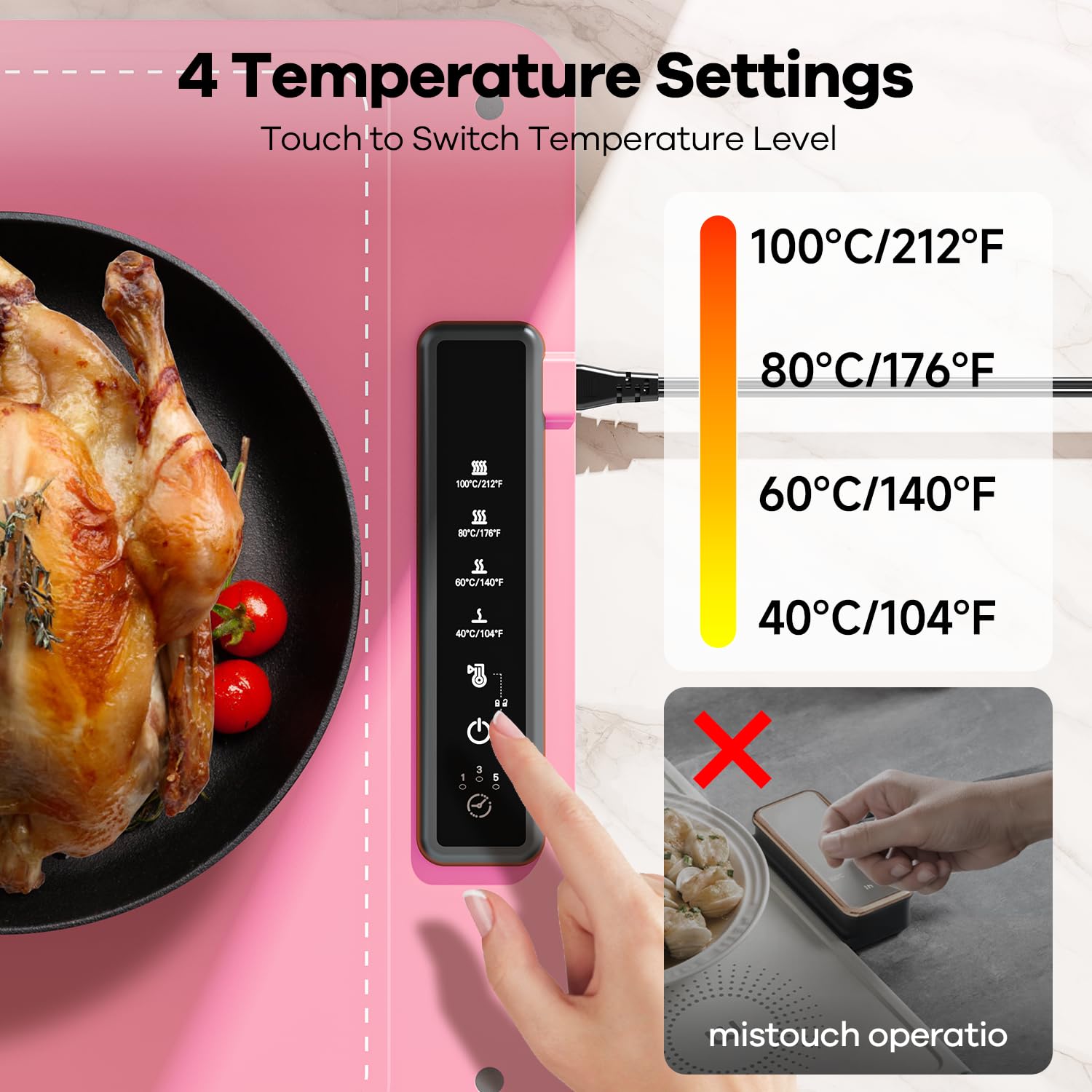 Food Warming Mat for Buffet,Electric Warming Tray with 4 Temperatures Setings and 1/3/5h Timer,Full Surface Heating Food Warmers for Parties Buffets Holidays Daily Use to Keep Food Warm(Pink)