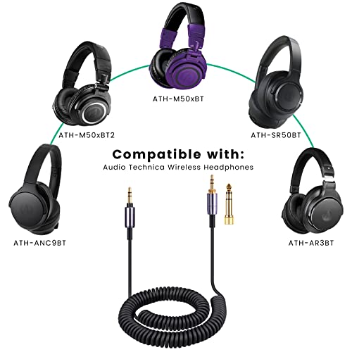 weishan ATH-M50xBT Cable, Coiled Aux Cord Replacement for Audio Technica ATH-M50xBT2, ATH-SR50BT Wireless Headphones, 3.5mm(1/8") Extension Wire with 6.35mm(1/4") Adapter, 14ft