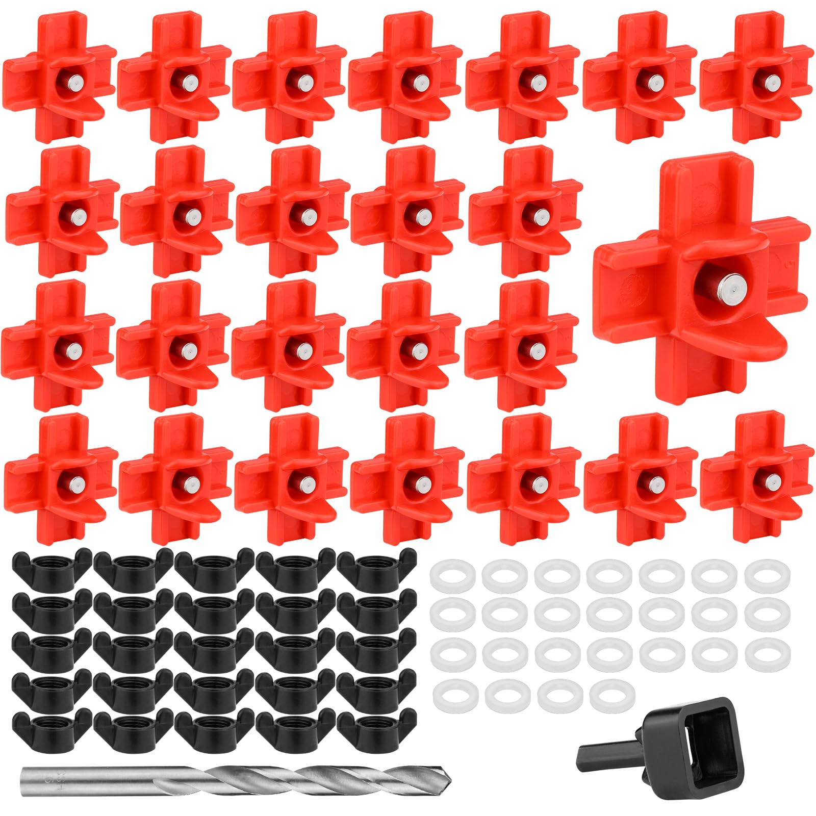 Chicken Water Nipples, 25 Pcs Horizontal Poultry Automatic Waterer Nipples for Bucket with 25 Pcs Ring Gaskets, 25 Pcs Wing Nuts, 9mm Drill Bit and an Installation Tool Ullnosoo