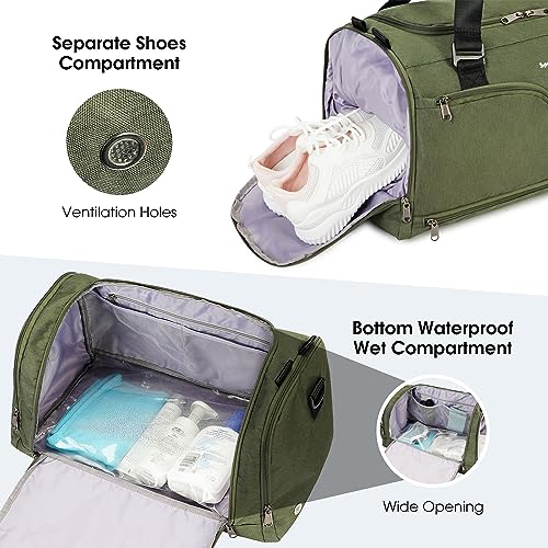 Gym Bag for Women Men Sports Backpack with Wet Pocket & Shoes Compartment Travel Duffle bag with Toiletry Bag Weekender Overnight Bag Carry On Backpack Army Green