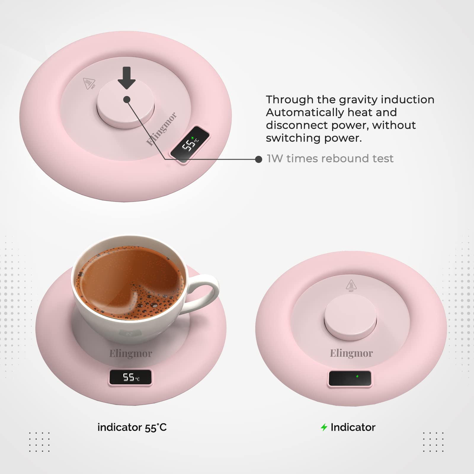 Elingmor Coffee Mug Warmer for Desk with Auto Shut Off,Smart Cup Warmer Suitable for Cups with Small Size Including Concave Bottoms,USB Electric Warmer for Coffee,Hot Cocoa,Tea,Water and Milk (Pink)