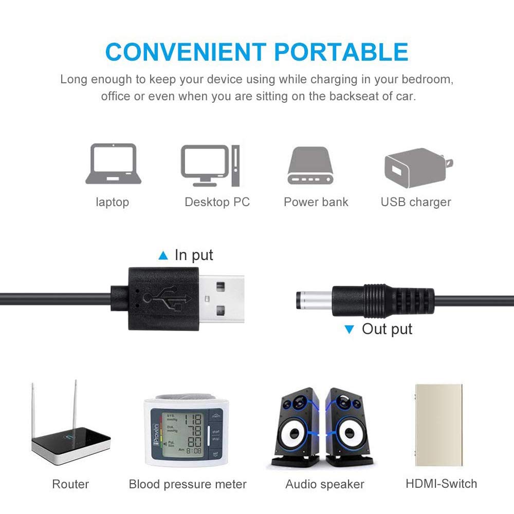 Swert USB 5V to DC 12V Converter Power Cable + 8 Interchangeable Plugs Connectors Adapter Compatible with Router,Mini Fan,Speaker and More Devices