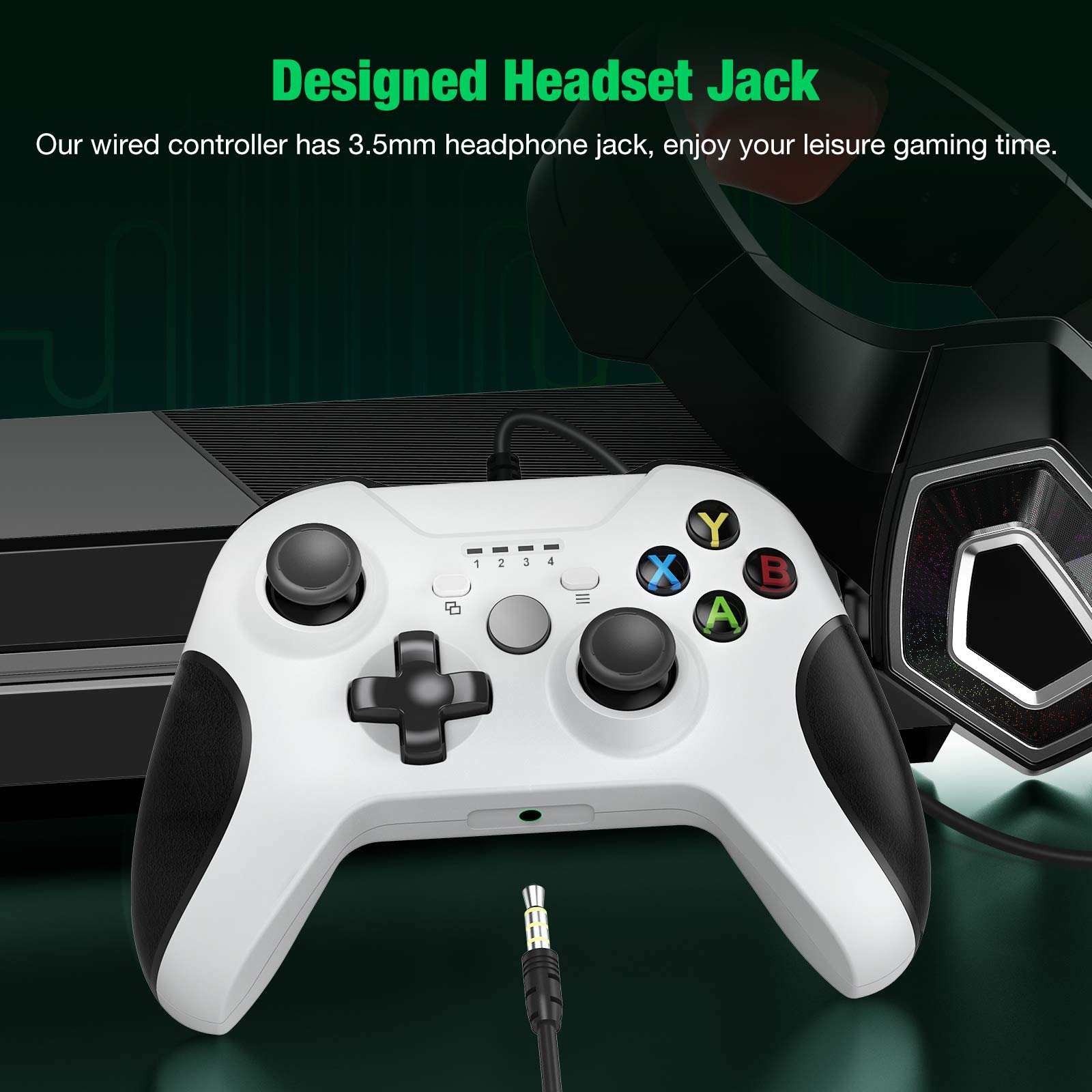 Controller for Xbox One, Wired Controller for Xbox One Gaming Controller USB Gamepad Joypad Remote with Dual Vibration Headset Jack for Xbox One/S/X/Steam/PC Windows 7/8/10 (White) [xbox_one]