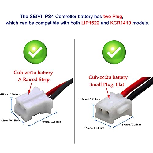SEIVI [2 Pack 2000mAh LIP1522 Replacement Battery Compatible with Playstation 4 PS4 Dualshock 4 CUH-ZCT1E CUH-ZCT1H CUH-ZCT1U Wireless Controller (Big and Small Plug)