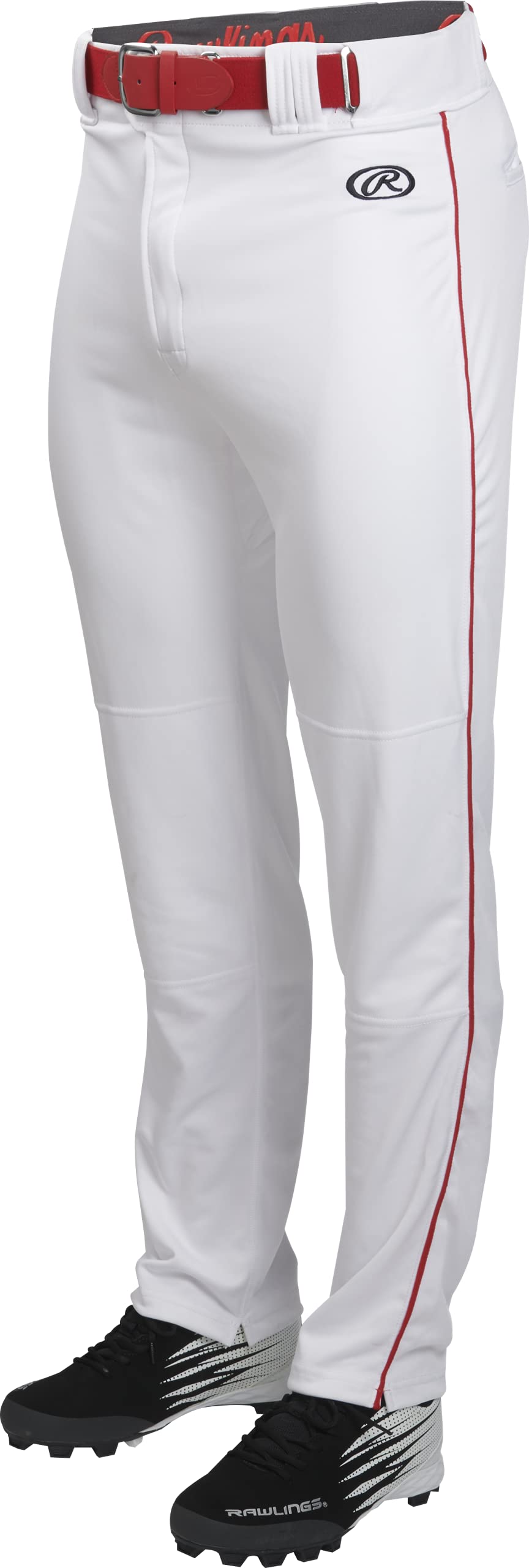 Rawlings | LAUNCH SERIES Full Length Baseball Pants | Adult Small | White/Red