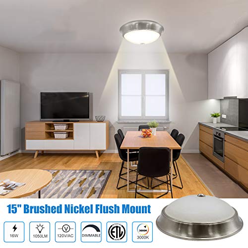 MingBright 15 inch LED Flush Mount Ceiling Light Fixture with Alabaster Glass Shade 16W 1050LM 3000K Warm White Dimmable Damp Location Use Ceiling Lamp for Living Room, Bathroom