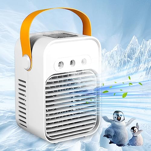 Portable Air Conditioner, 3 Speeds Evaporative Air Cooler Humidifier Personal Desk Fan with 7 Colors Light USB Mini Air Cooler with Sprays Humidify Portable AC for Home Office Bedroom Camping
