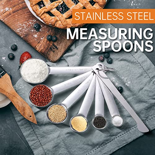 OWOXER Measuring Spoons Set of 7, Premium Heavy Duty 18/8 Stainless Steel Measuring Spoons Cups Set