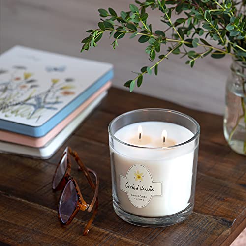 OCS Designs Clear Scented Candle - Orchid Vanilla - 14-Ounce Soy-Blend Wax Scented Jar Candle for Home & Office - Infused with Real Essential Oils - Burns up to 50 Hours