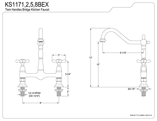 Kingston Brass KS1178BEX 8" Centerset Kitchen Faucet Less Sprayer, Brushed Nickel, 8-3/4" In Spout Reach
