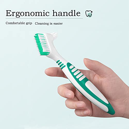 Octuitey Denture Brush 2Pcs Denture Toothbrushes,Denture Cleaning Care Cleaning Brush ,Double Sided Toothbrush,Multi-Layered Bristles and Rubber Anti-Slip Handle (Green and Orange)
