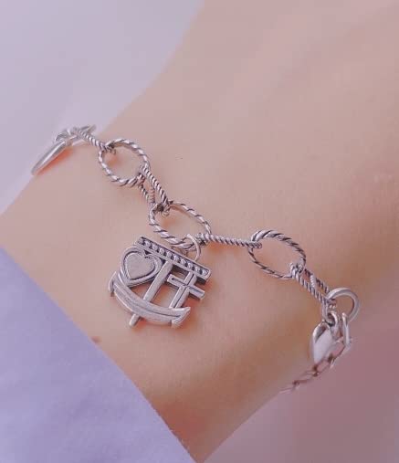 Columbus Treasure Solid 925 Sterling Silver Link Bracelet, 8.3" - 6.31g Anchor Tag Charm Bracelet for Women, Adjustable Length