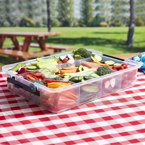 Farberware Build-a-Board Snacklebox with Locking Bamboo Cutting Board Lid, Portable Charcuterie Storage with Compartments,Make it. Take it. Enjoy it., 11x16-Inch, Natural