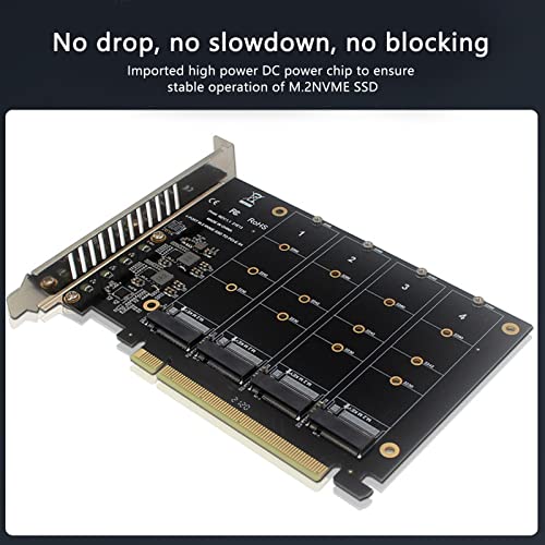 Gaeirt NVME Card, High Speed PCIE X16 Interface M.2 SSD Adapter Full Speed Signal for 4 NVME PCIe Protocol SSDs for PCIE3.0 4.0