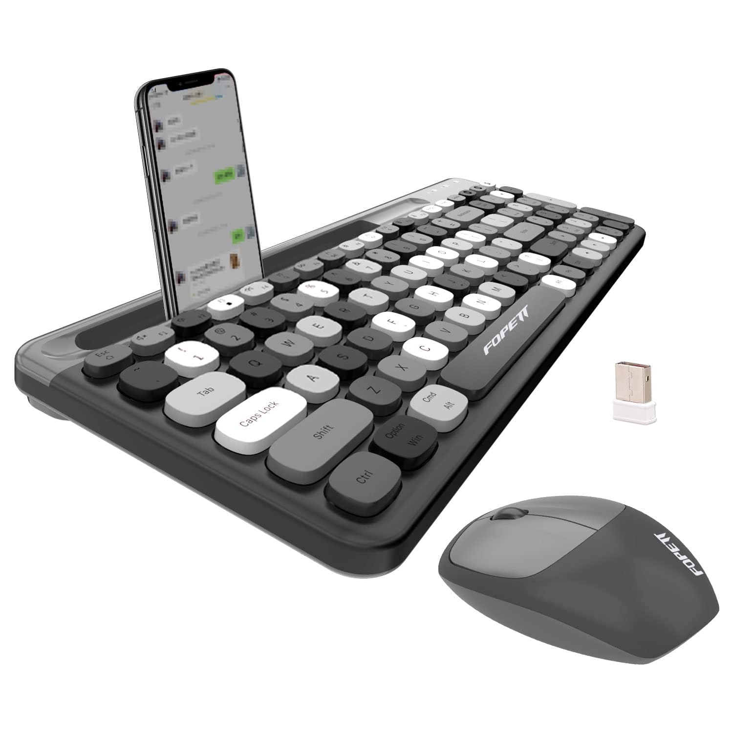 FOPETT Keyboard and Mouse Sets Wireless Keyboard and Mouse Sets,Reliable 2.4 GHz Connectivity for PC,Laptop,Smart TV and More (Grey Colorful)