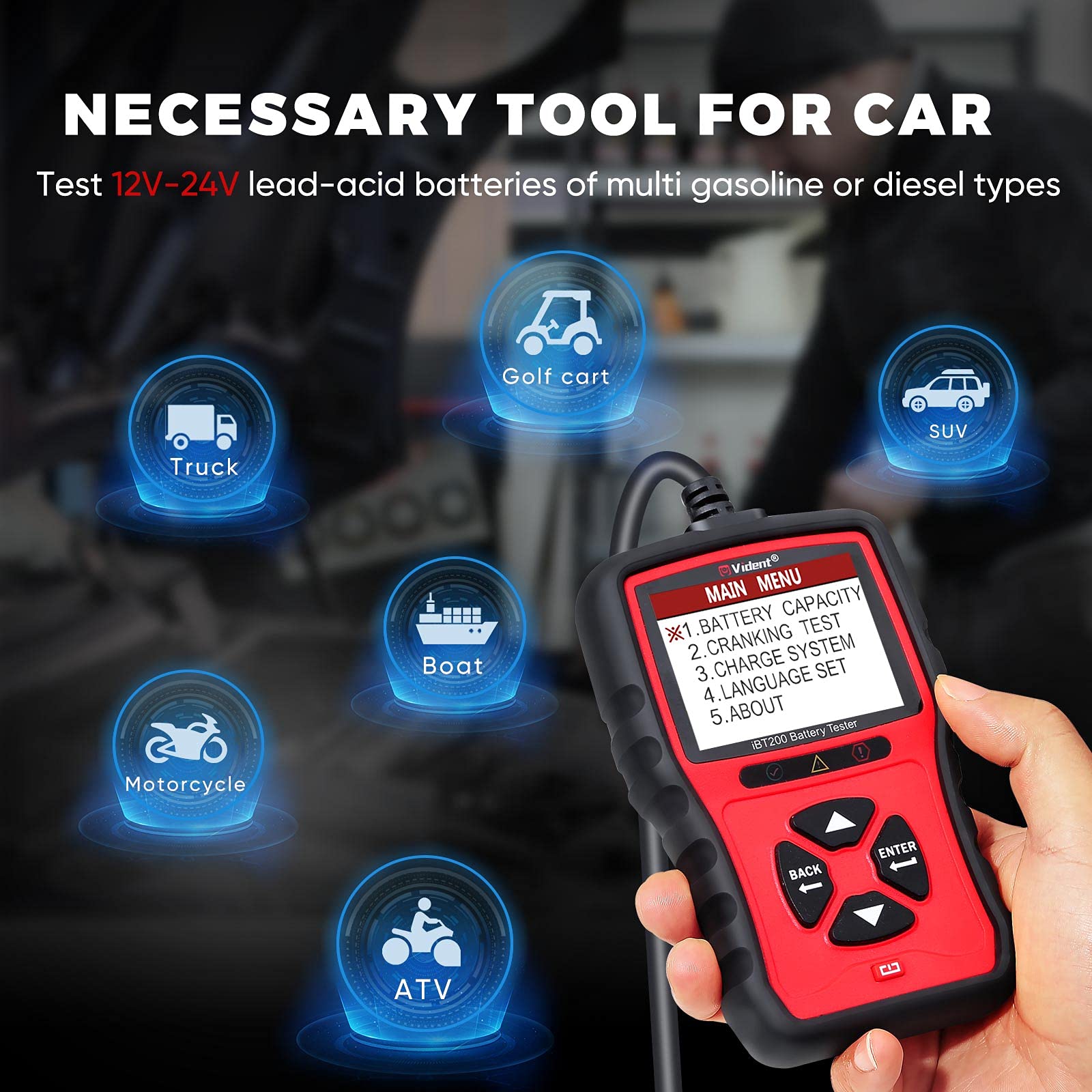 Car Battery Tester 12V 24V 100-2000 CCA, Automotive Load Tester on Cranking and Charging System Test Diagnostic Tool, Auto Battery Digital Analyzer for Cars Motorcycles Trucks Boats Lawnmowers