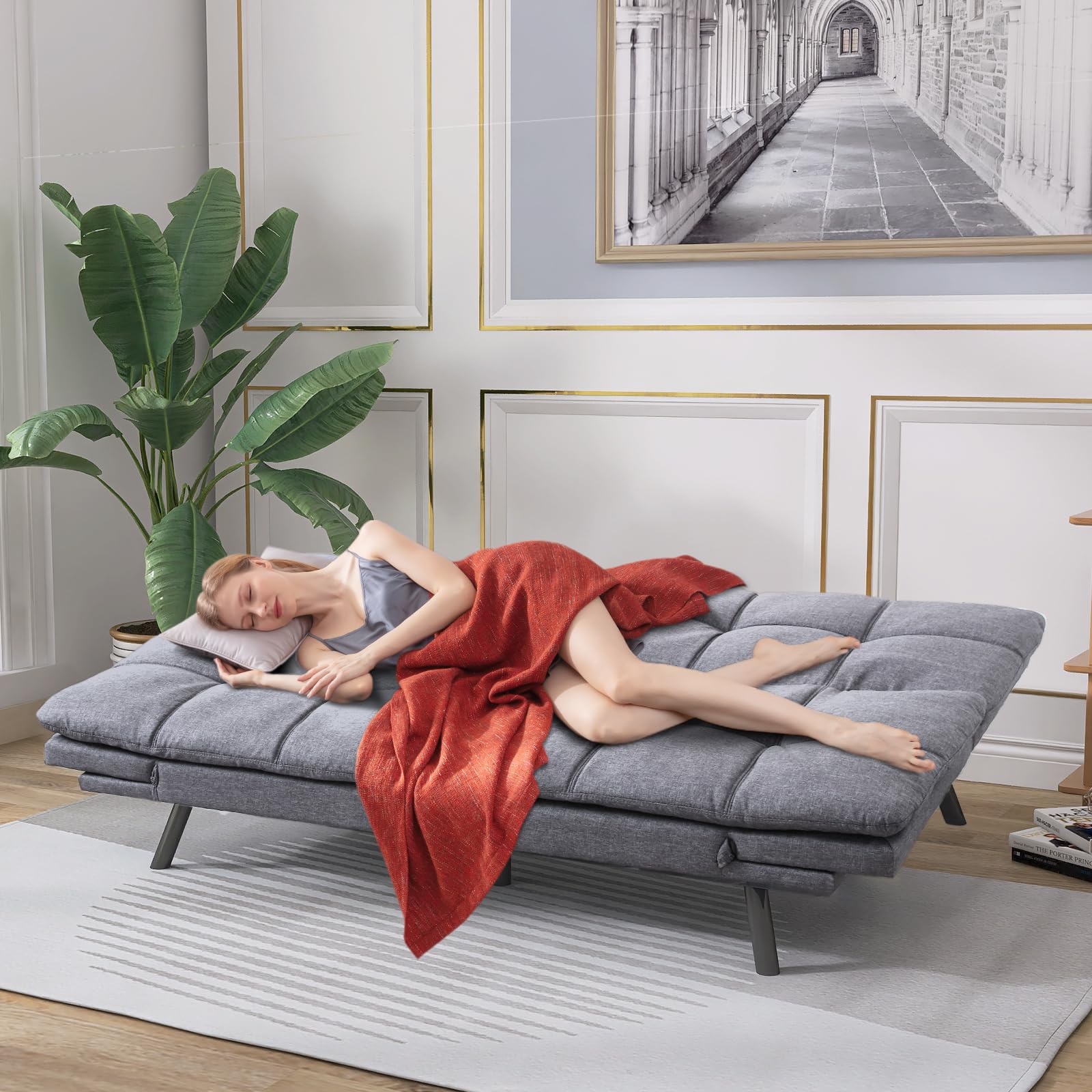 Hcore Convertible Futon Sofa Couch Bed,Memory Foam Futon Couch,Sofa Bed Couch,Modern Futon Bed Loveseat Sofa Sleeper Splitback Sofa Polyester Modern Sofa for Living Room,Office,Apartment,Dark Grey