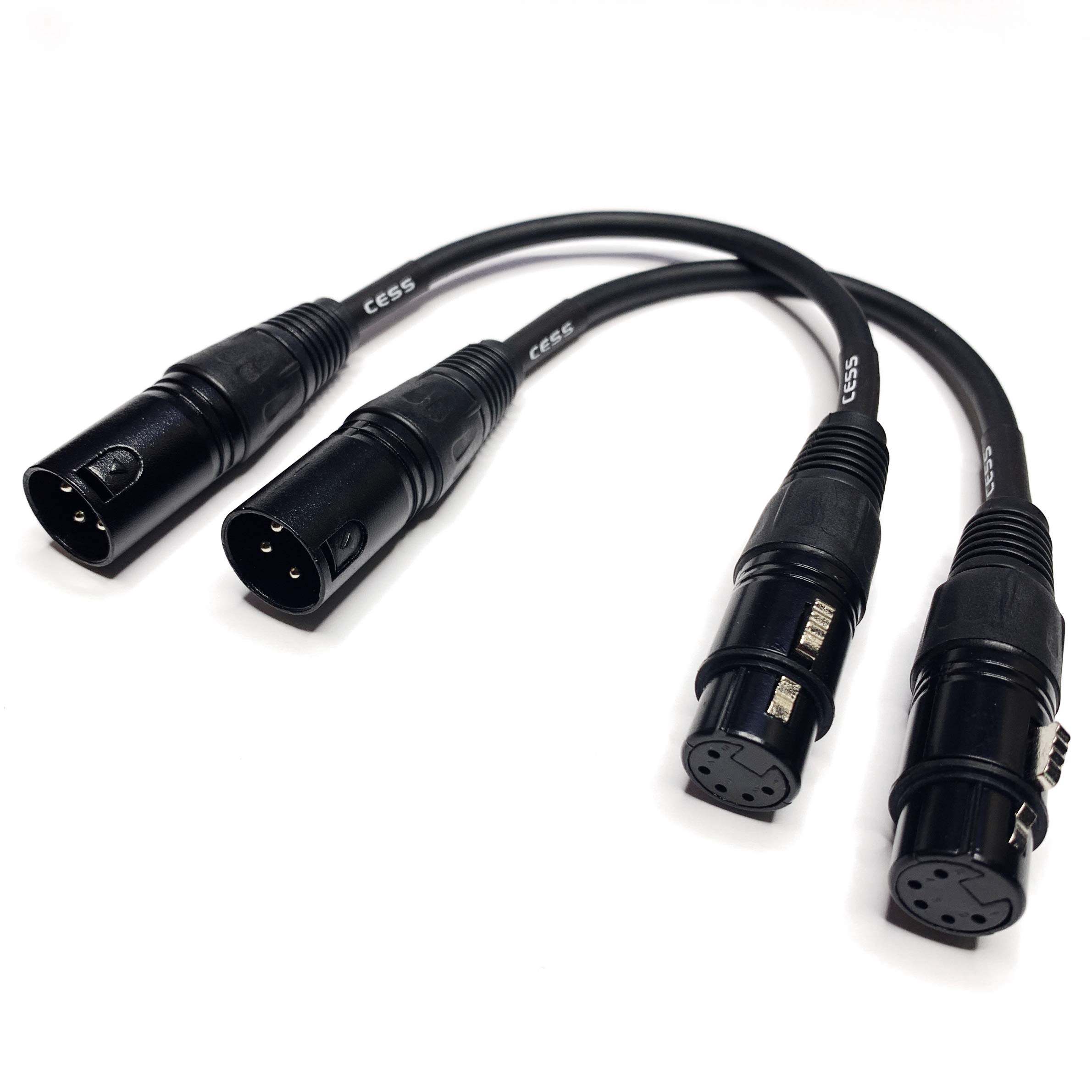 CESS-008 XLR3M to XLR5F DMX512 Adapter Cable - 3 Pin Male XLR to 5 Pin Female XLR DMX Turnaround, 6 Inches - 2 Pack