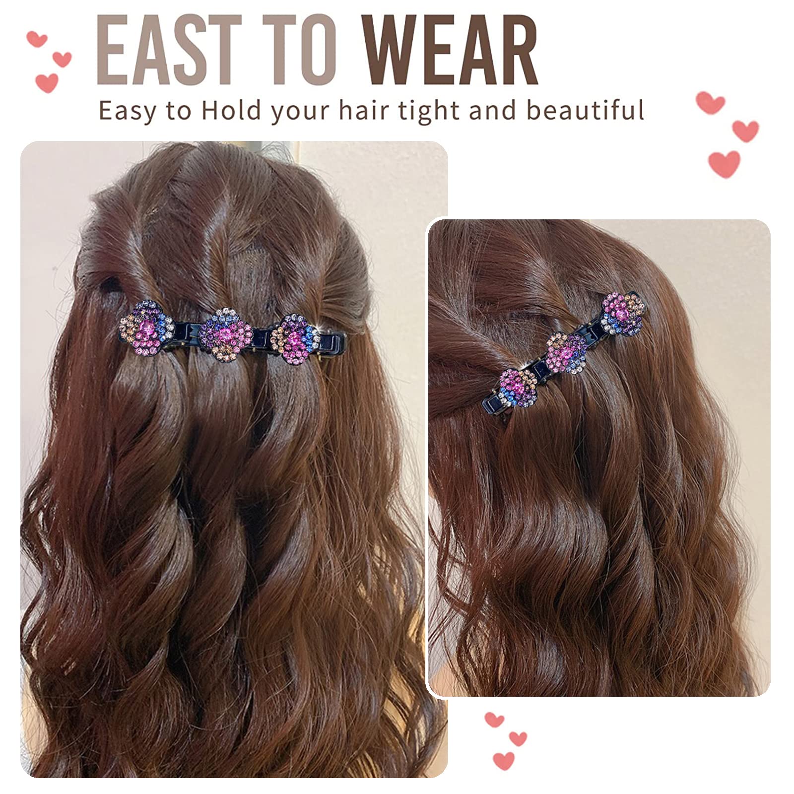 for ,Rsvelte Triple Braided Hair Clip with 3 Small Clips For Women, Sparkling Crystal Stone Multi Barrette with Rhinestones for Sectioning (Plum Blossom-4 PCS)