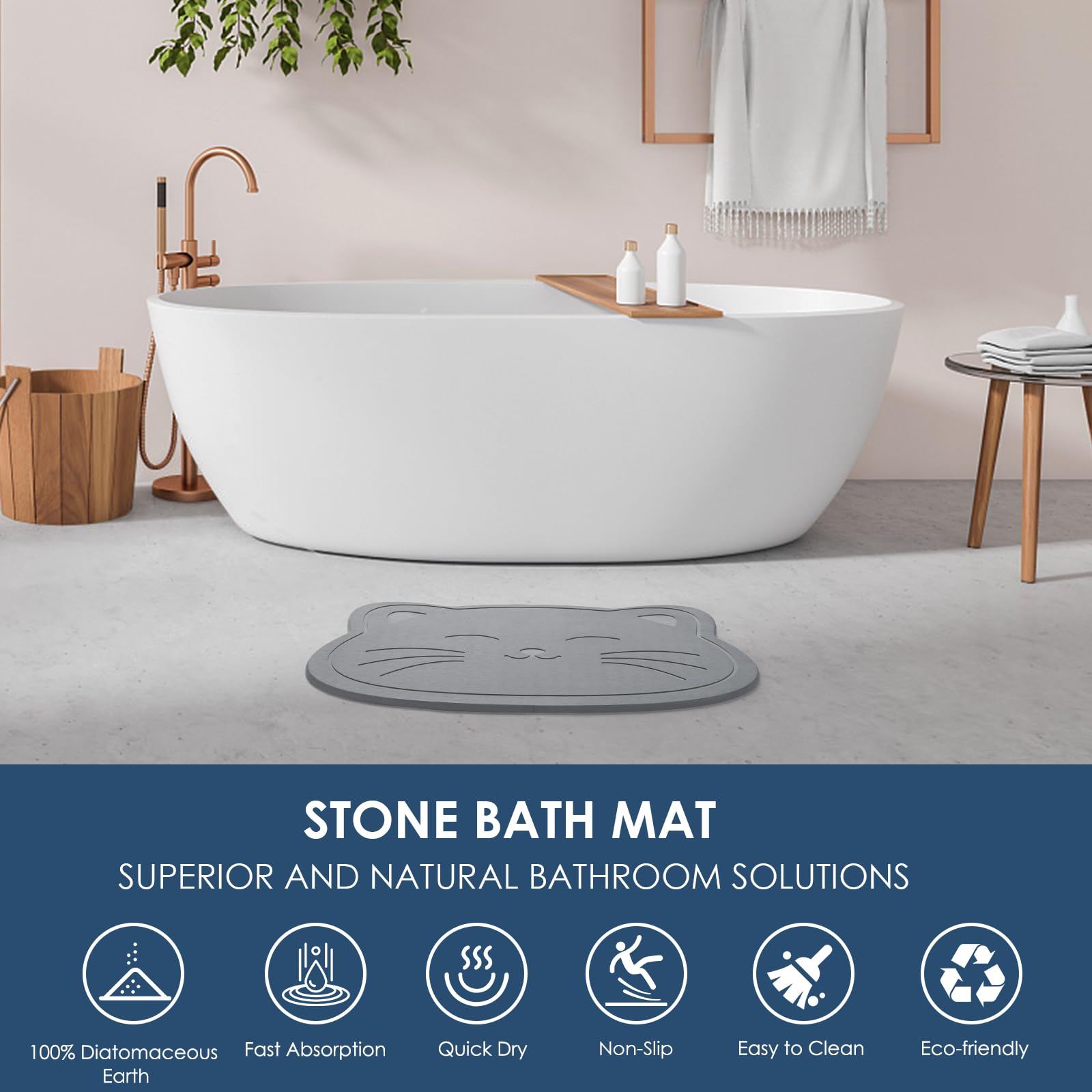 ChieFinch Diatomite Stone Bath Mat for Bathroom, Non-Slip Quick Dry Stone Shower Mats, Super Absorbent Diatomaceous Earth Bath Mat Stone, Suitable for Bathroom, Kitchen, Counter, 23.6" X 15.4"