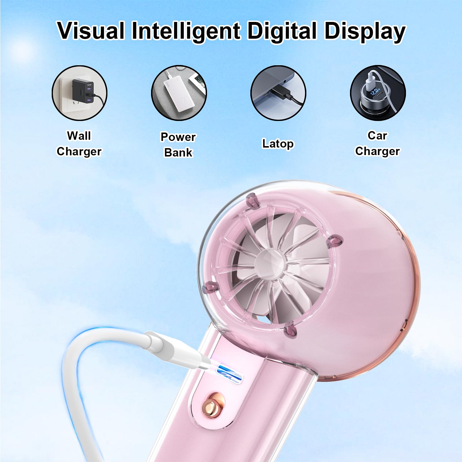 COMDDRE Portable Handheld Fan, 100 Speeds Adjustable Mini Fan with LED Display, 3500mAh Battery Rechargeable Personal Fan for Travel/Outdoor/Gift/Makeup (Pink)