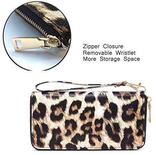 VISATER Leopard Wallets for Women Cheetah Animal Print Ladies Purse Long Zipper PU Leather Cards Slots, Wallet-b, Large