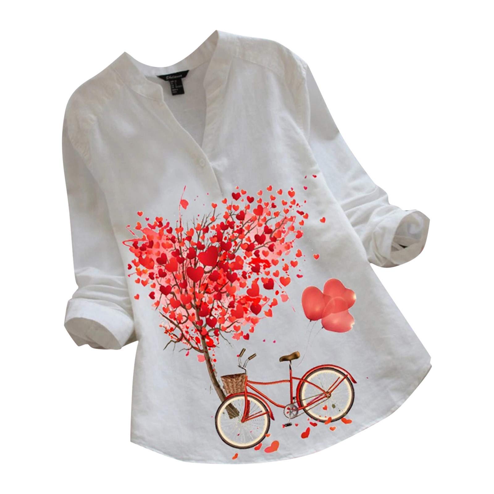 Cotton Linen Shirts for Women Summer Comfy Lightweight Casual Tops 3/4 Sleeve Button Tees Shirts