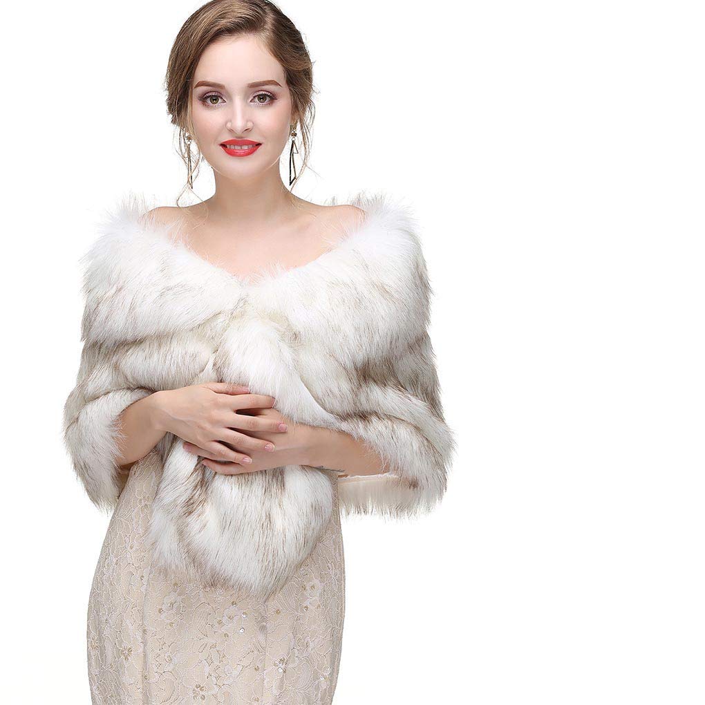 CanB Women's 1920s Faux Fur Shawl Bridal Wedding Fur Wraps and Bolero Shrug Faux Mink Stole for Women and GirlsâŚ