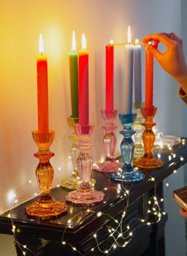 Talking Tables Blue Glass Candlestick Holder Taper Candle Stand for Indoor or Outdoor Dining, Elegant Dinner Party Decorations, Birthday, Garden, Wedding, Home Décor Large