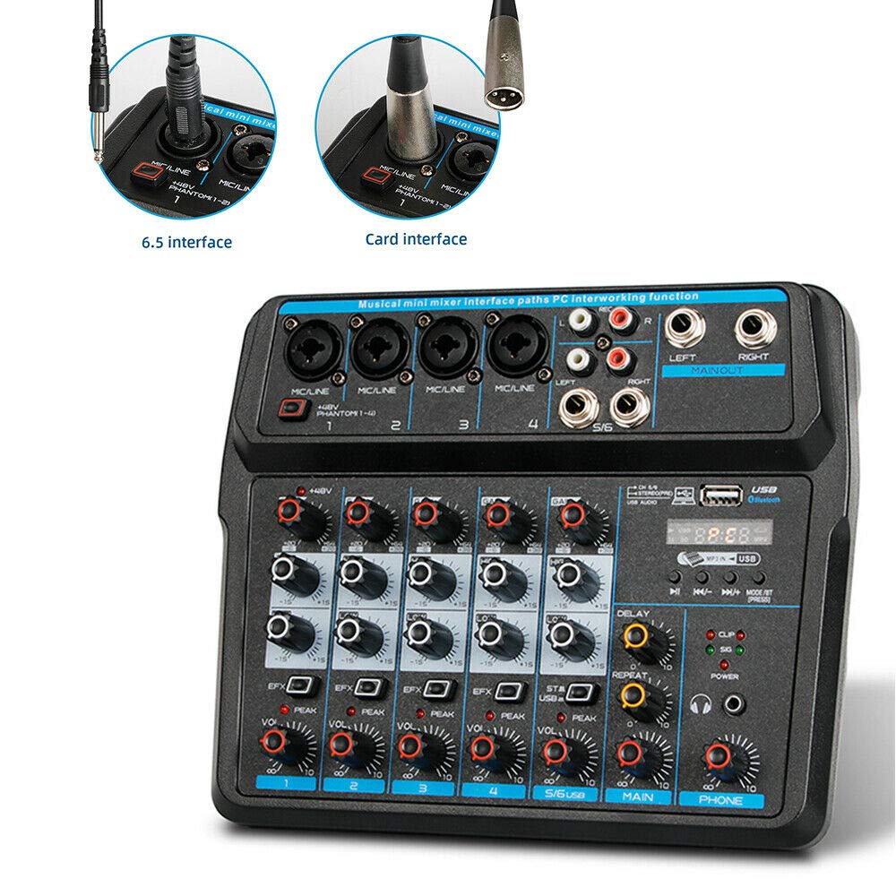 CNCEST Professional Live Mixing Studio Audio Sound Mixer Console USB Audio110V(6 Channel), black