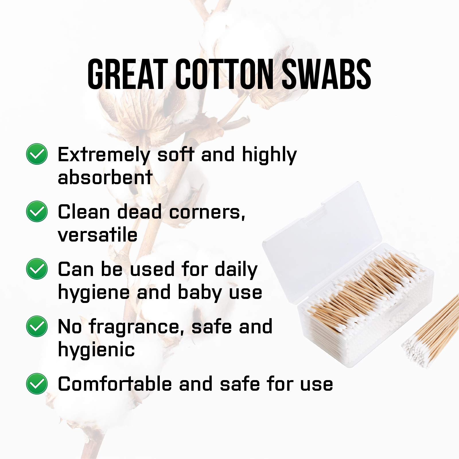 Cotton Swabs 500 Pieces with Wooden Handles Cotton Tip for Gun Cleaning Jewelry Ceramics Electronics in Storage Case