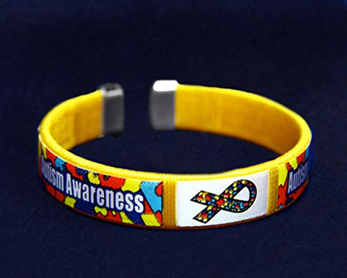 Colorful Autism Awareness Puzzle Ribbon Bangle Bracelet – Inexpensive Autism Ribbon Wristband for Awareness