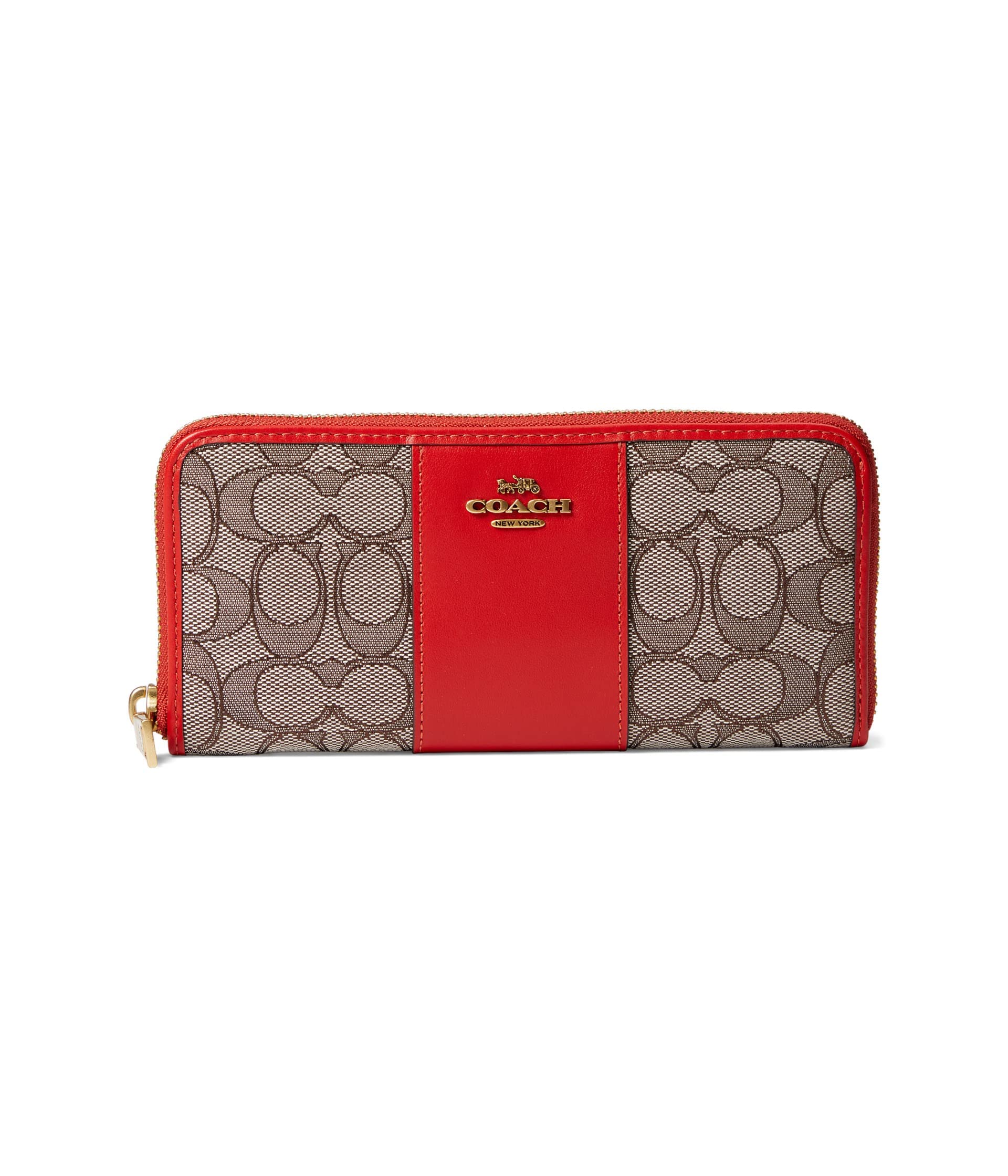 Coach Box Program Signature Jacquard Slim Accordion Zip Cocoa Sport Red One Size