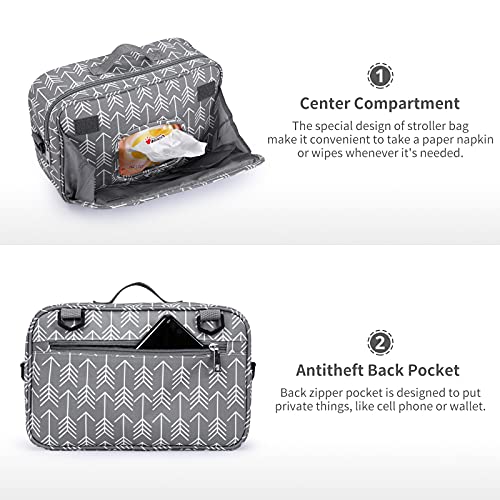 Universal Stroller Caddy Accessories All-in-One Baby Organizer with Insulated Pocket,Capacity for Diapers, Toys & Snacks, Dark Gray
